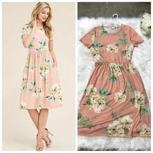 Reborn J | Dresses | Reborn J Floral Midi Dress Pocket Blush | Poshmark